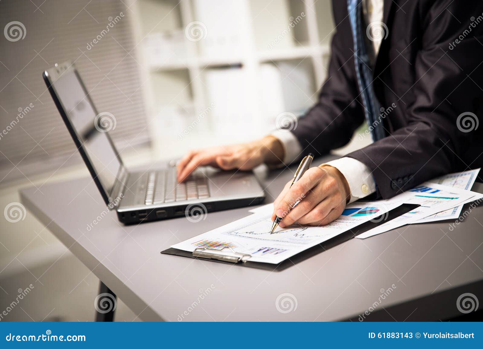 Male Hands Doing Paperwork with Pen and Laptop. Stock Image - Image of ...