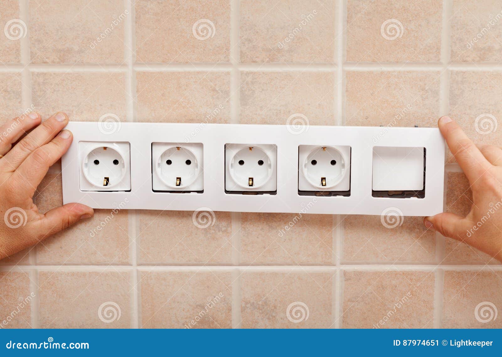Male Hands Finishing Mounting an Electrical Wall Socket Stock Image ...