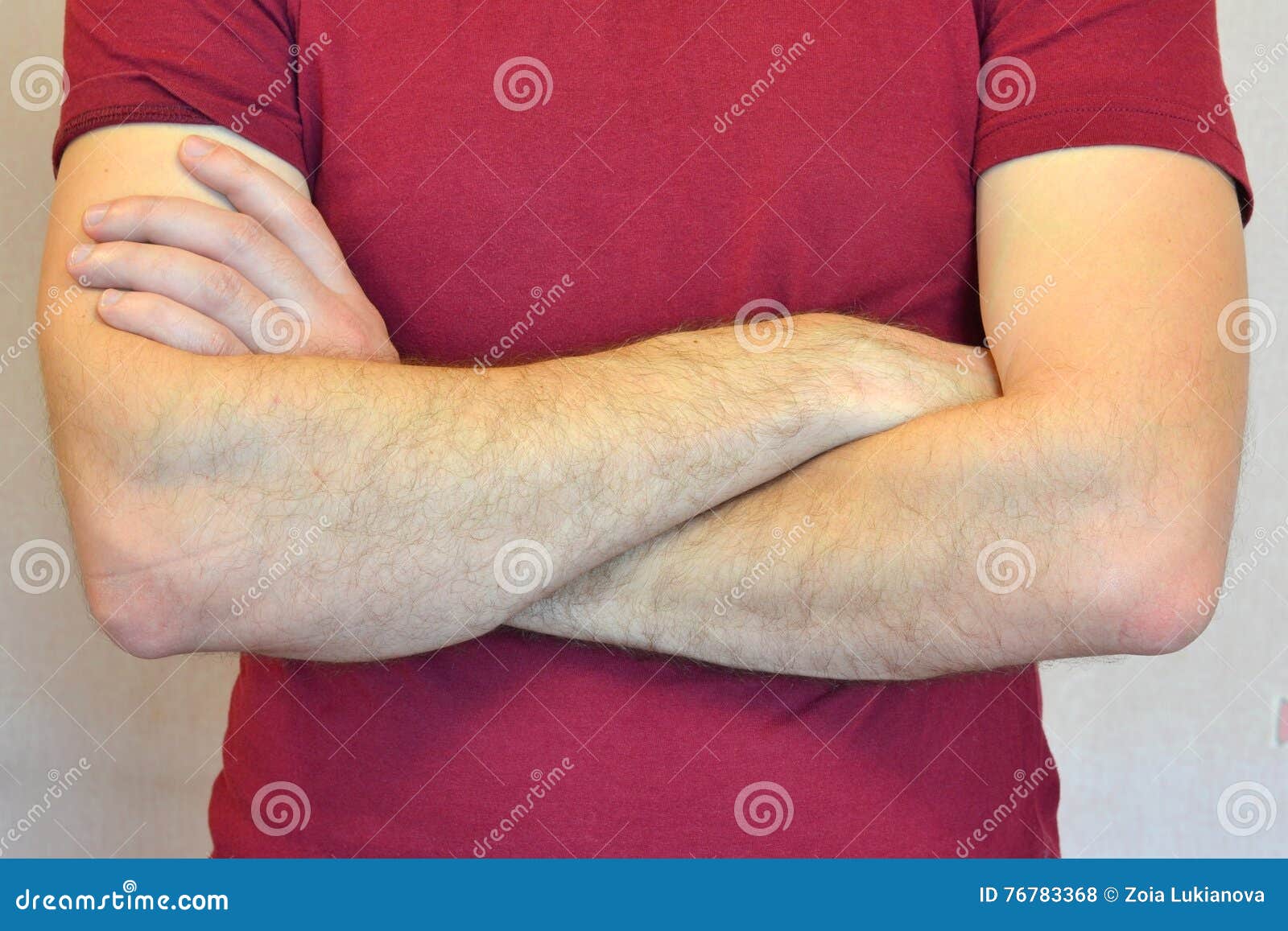 Male Hands Folded on His Chest Stock Photo - Image of gray, clothing ...