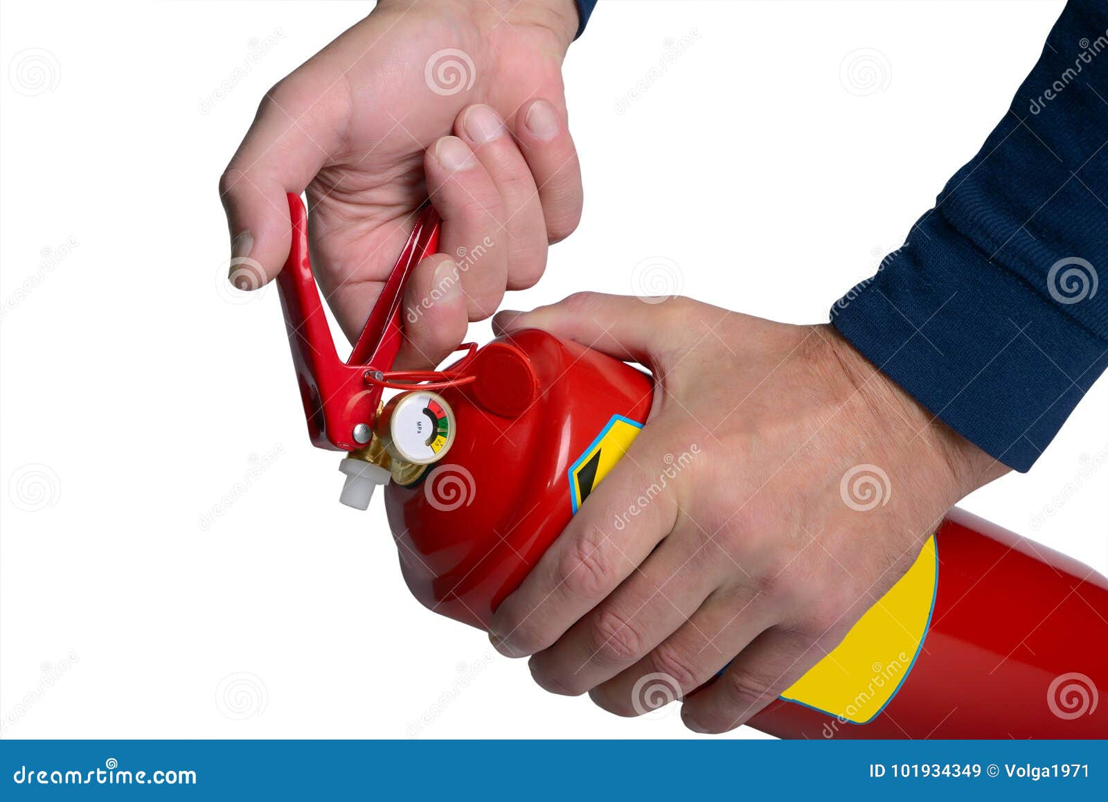 Male Hands Hold a Fire Extinguisher Stock Image - Image of equipment ...
