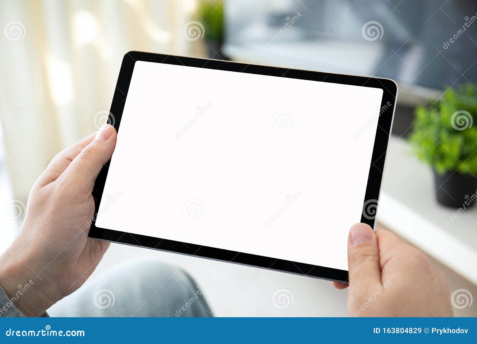 Male Hands Holding Computer Tablet with Screen in Room Stock Image ...