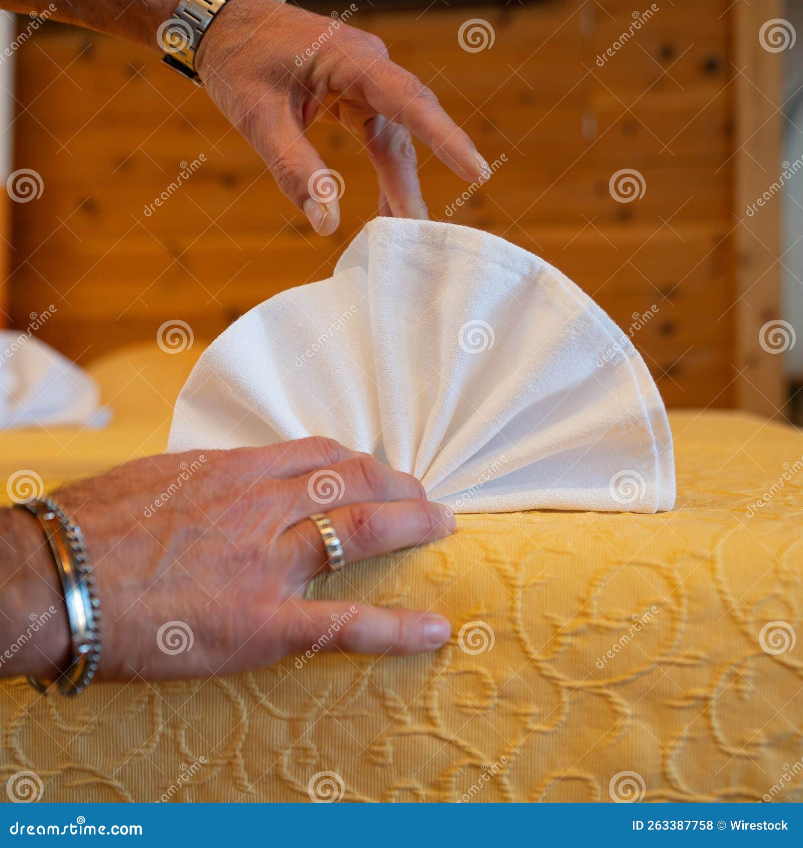 Male Hands Holding Napkin for Table Setting on the Table Stock Photo ...