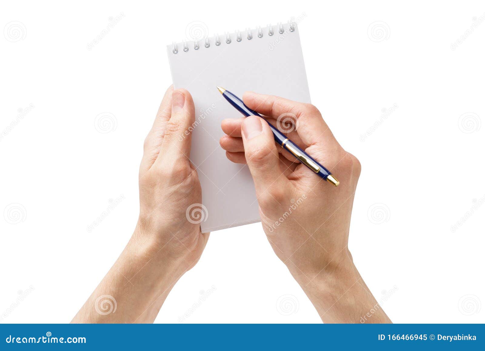 Male Hands Holding an Open Empty Notebook and a Pen. Isolated Stock ...