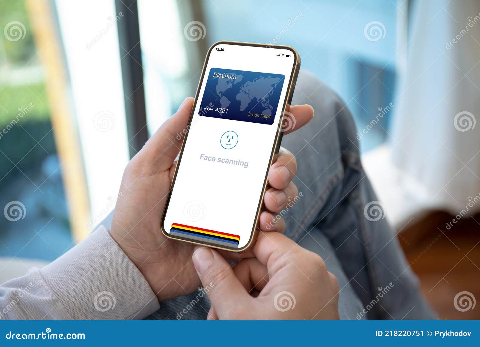 Male Hands Holding Phone with Face Scanning Id on Screen Stock Image ...