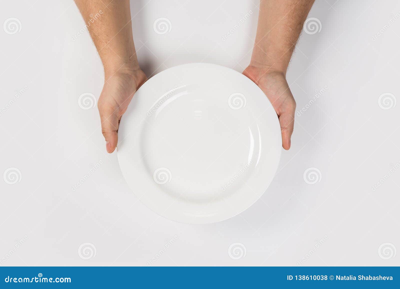 Male Hands are Holding a Plate on a White Background Stock Photo ...