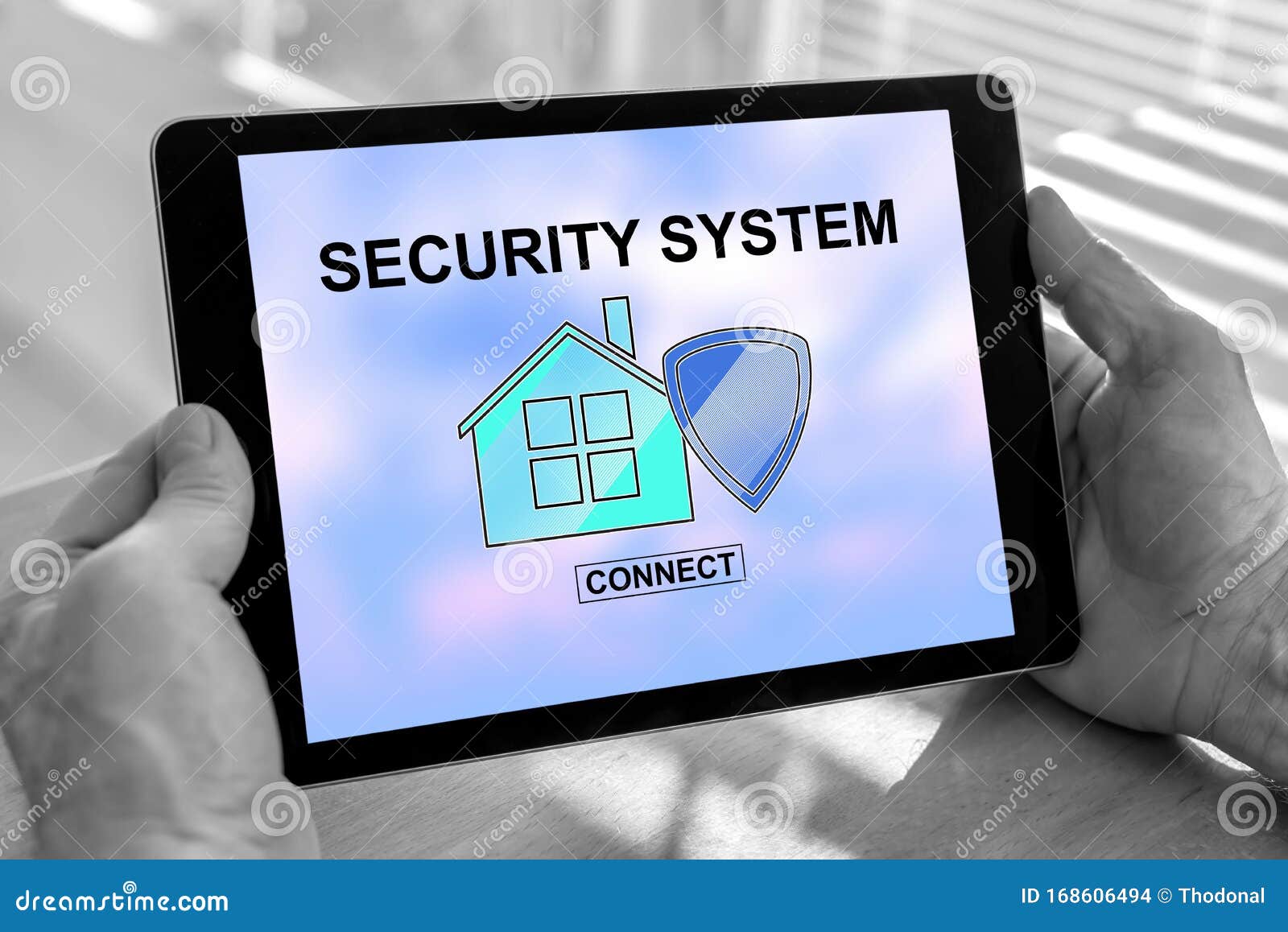 Home Security System Concept on a Tablet Stock Photo - Image of house ...