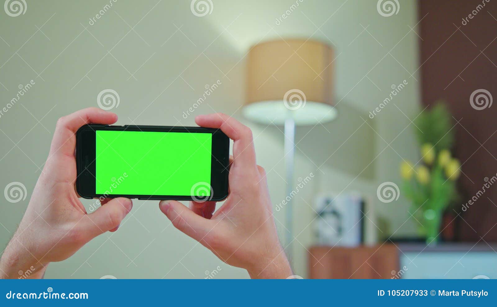 Male Hands Holding a Phone with a Green Screen Stock Image - Image of ...
