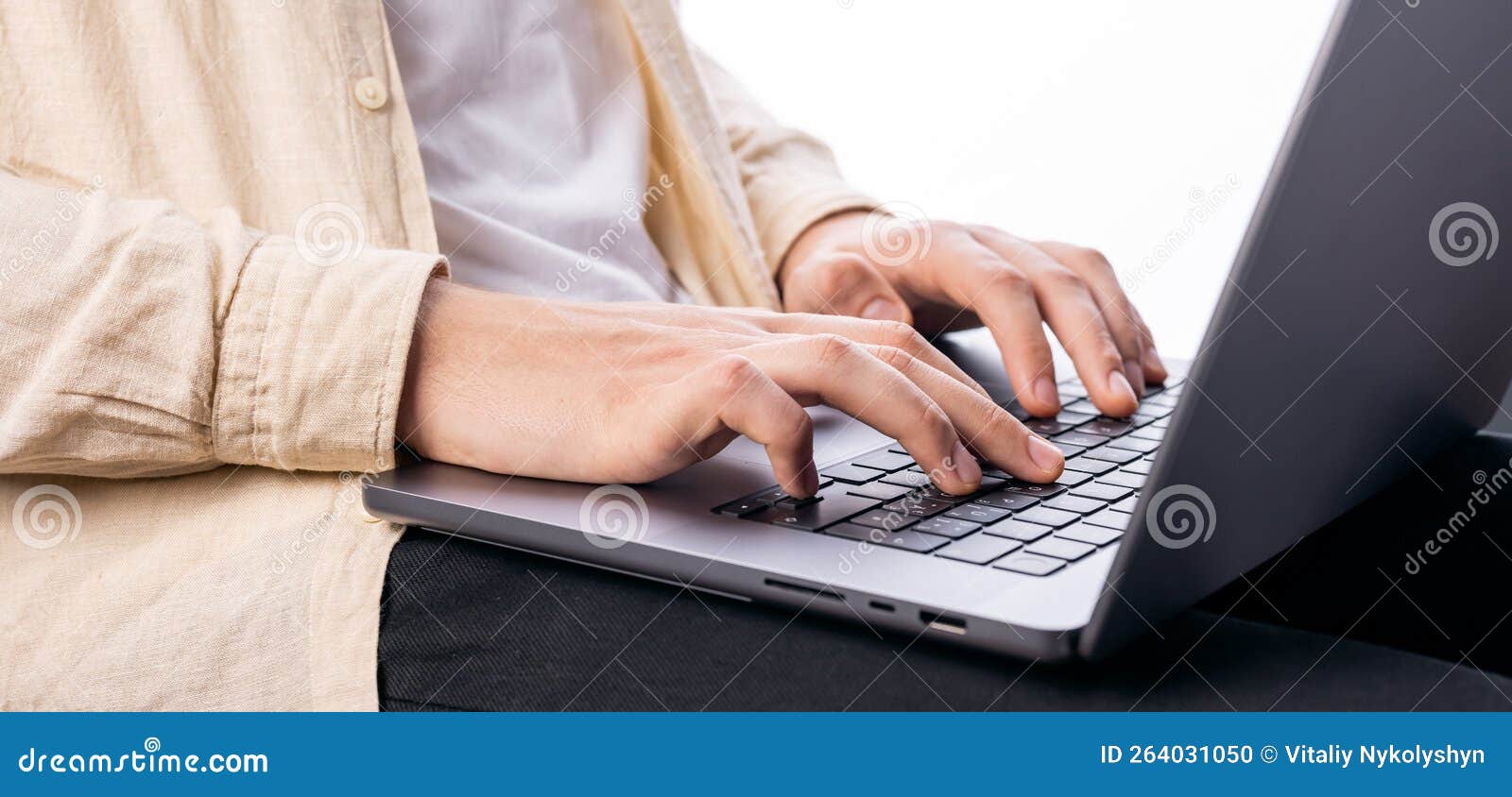 Male Hands on Laptop Keyboard Stock Photo - Image of mobile, hand ...