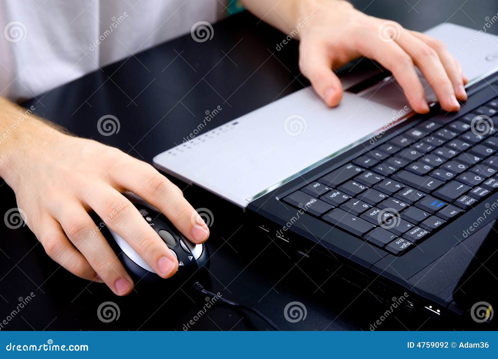 Male Hands on Notebook Keyboard and Mouse Stock Photo - Image of ...