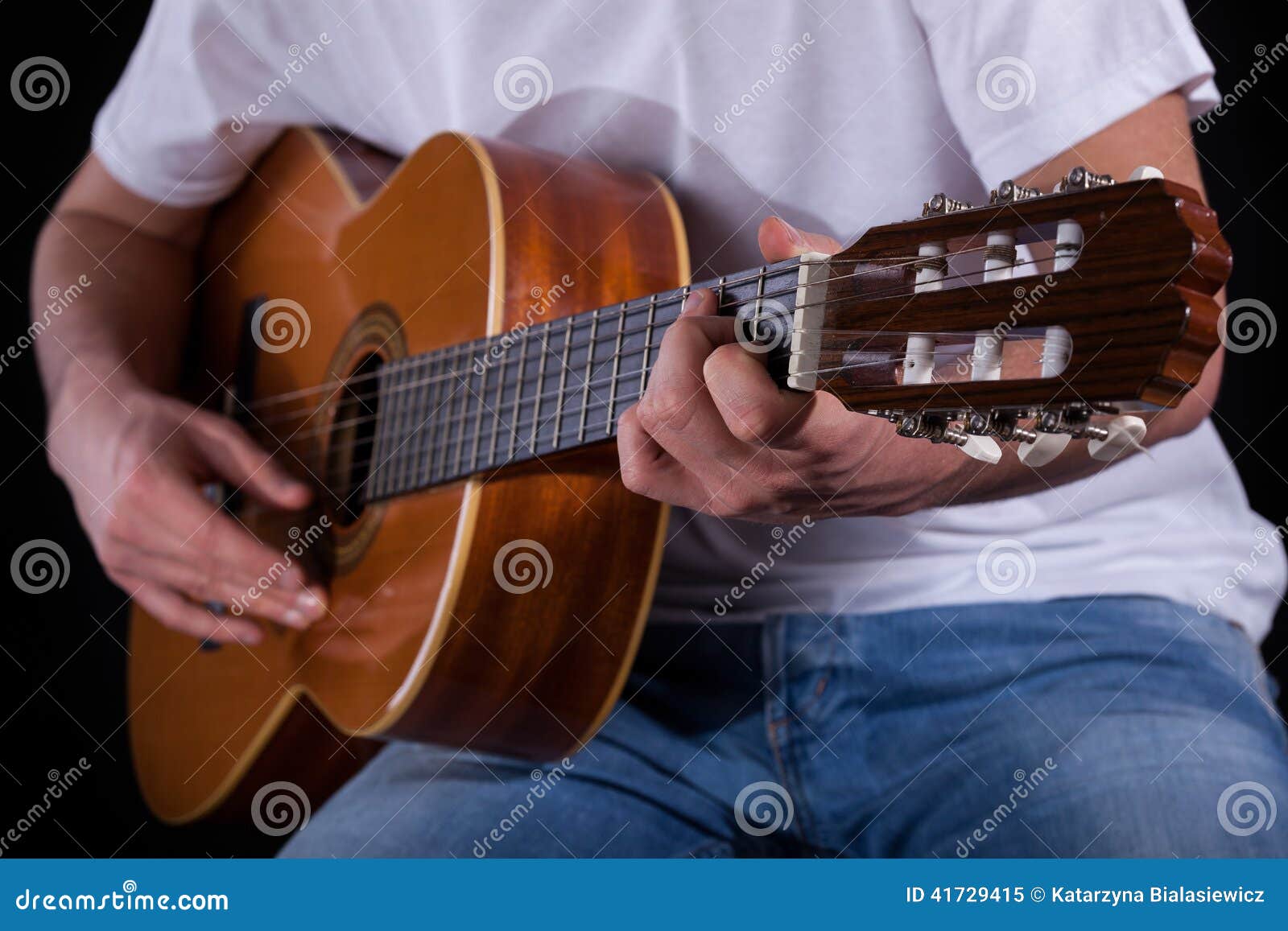Male hands playing guitar stock image. Image of musical - 41729415
