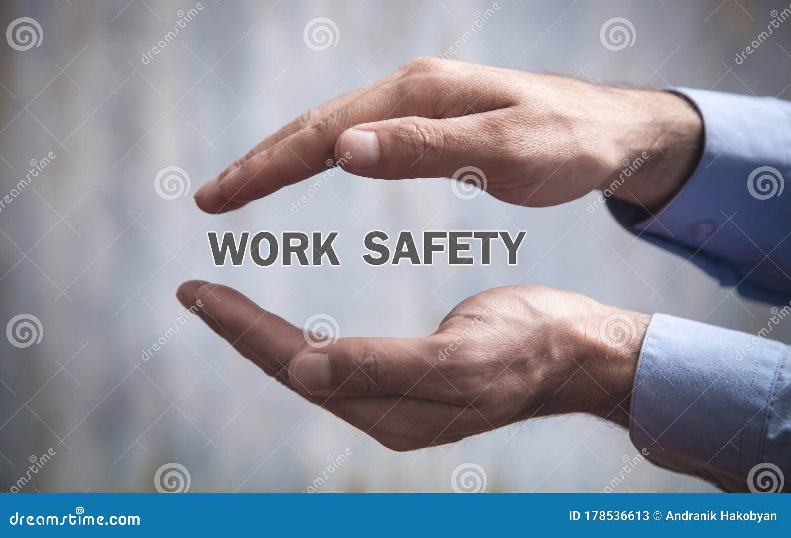 Male Hands Protect Work Safety Text Stock Image - Image of protection ...