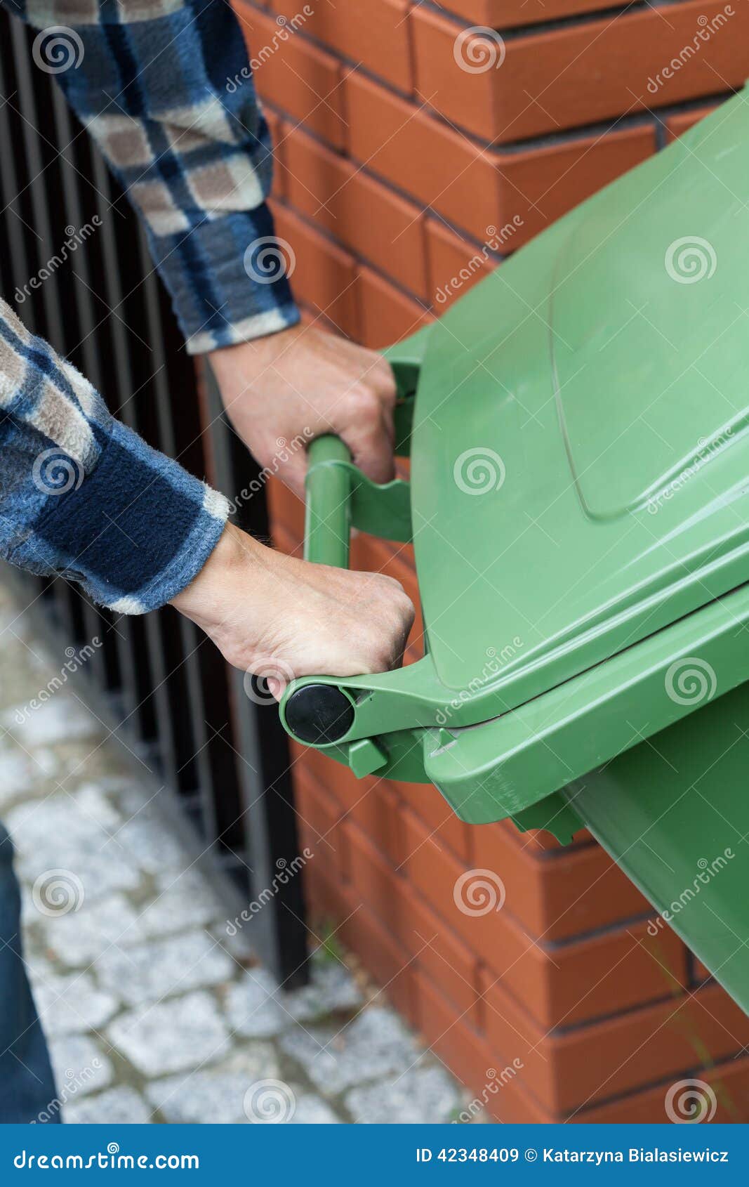 Male Hands Pushing a Wheeled Dumpster Stock Image - Image of stink ...