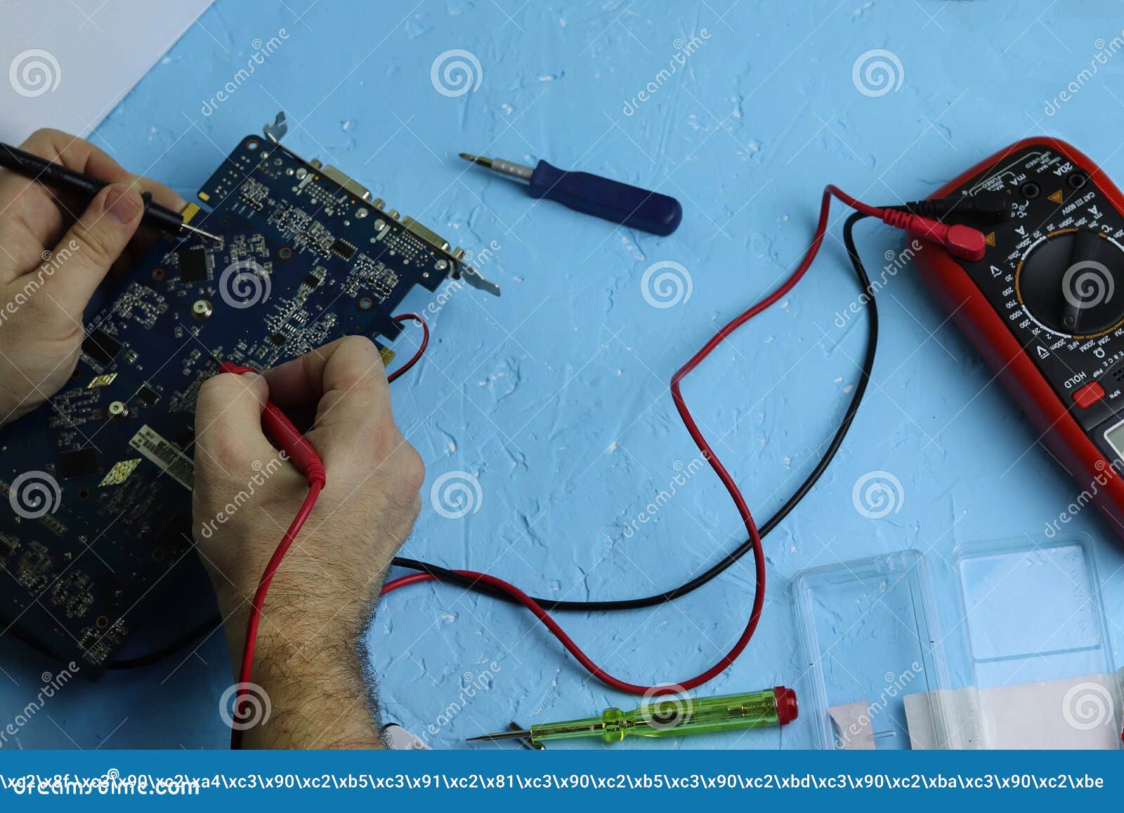 Male Hands Repair an Electronic Device Using Multimetr, Measuring the ...