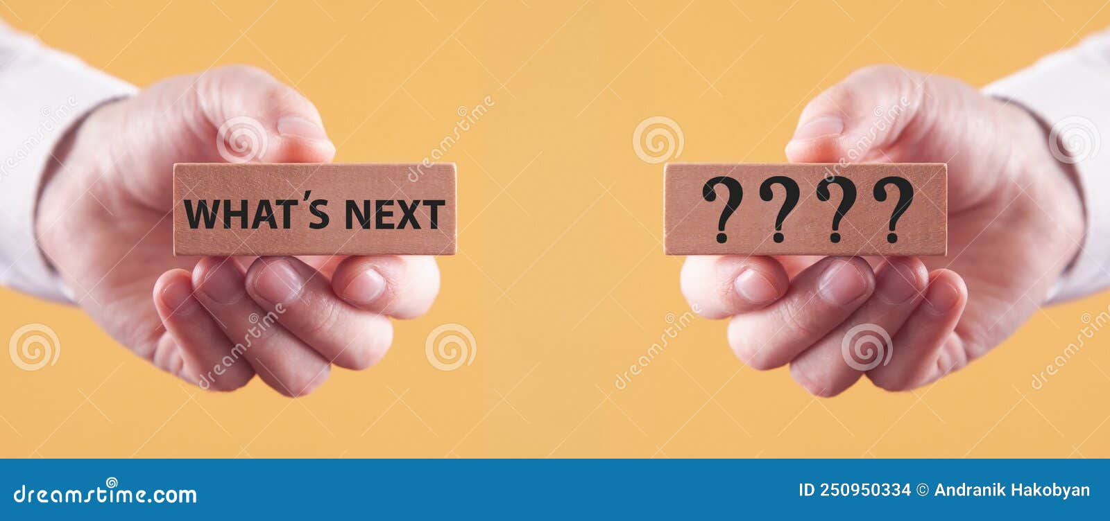 Male Hands Showing What`s Next Text with a Question Mark Stock Photo ...