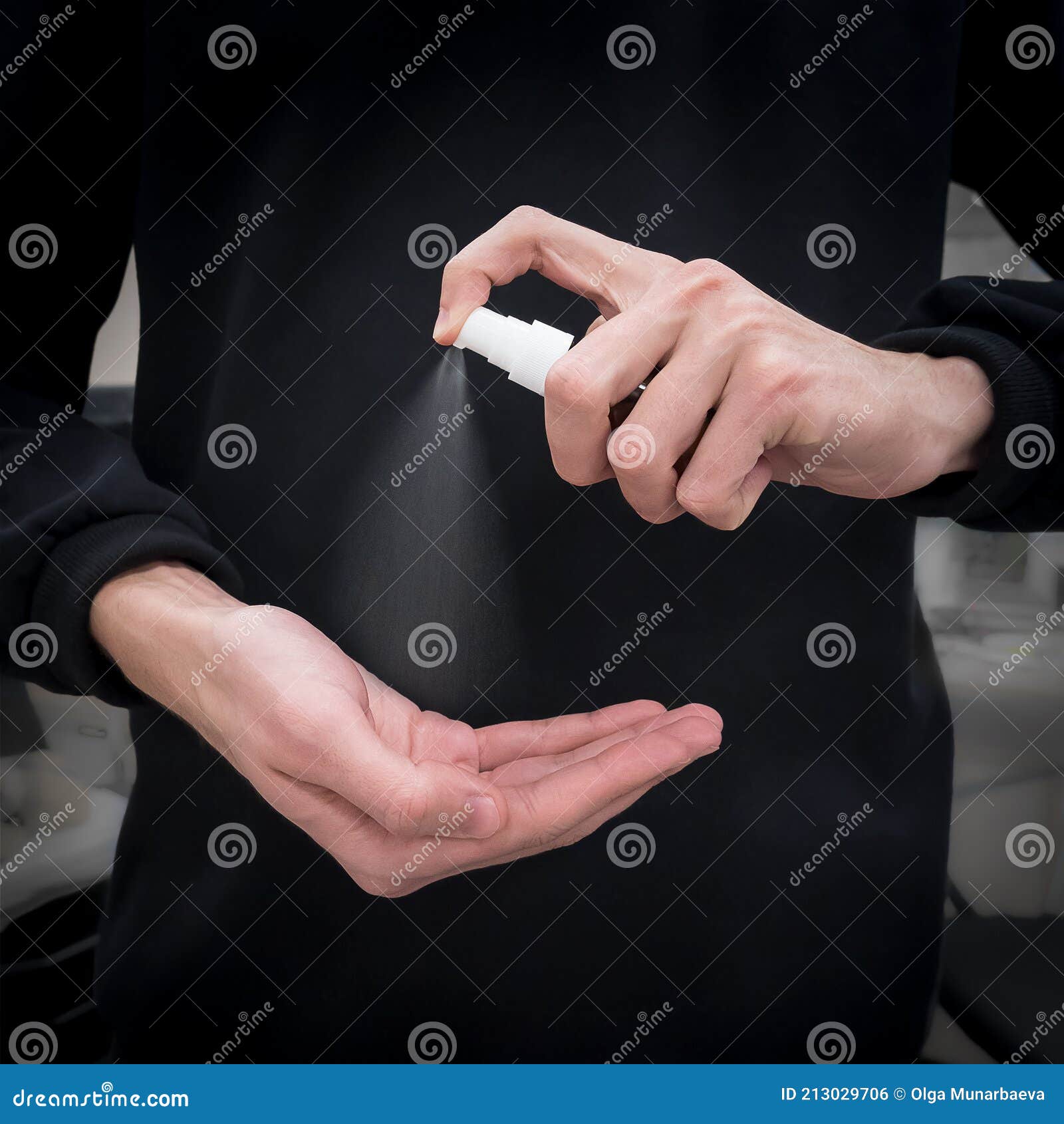 Hands Spray Antiseptic Spray. Disinfection In Forest Royalty-Free Stock ...