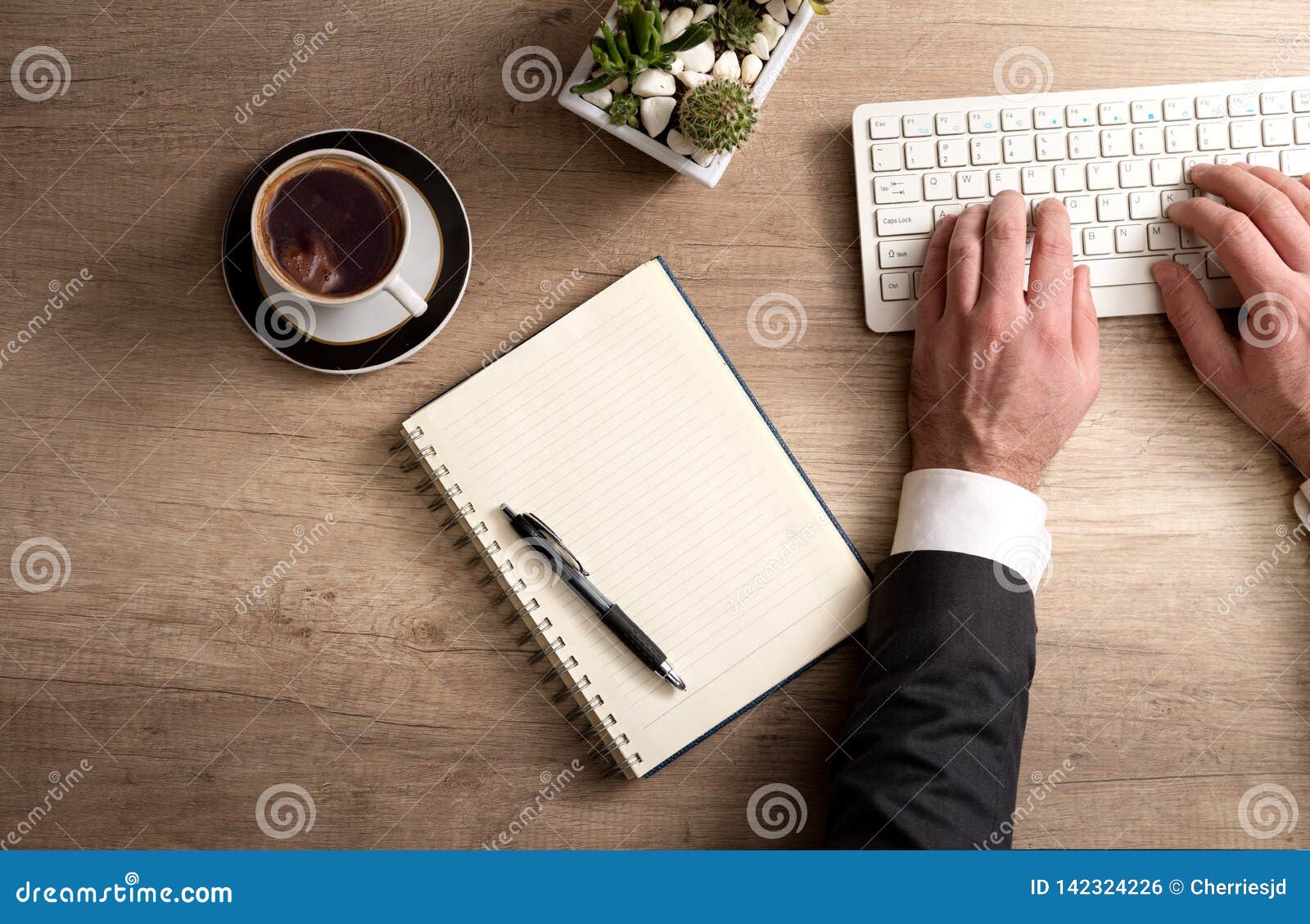 Male Hands in Suit Typing on White Keyboard Stock Photo - Image of ...