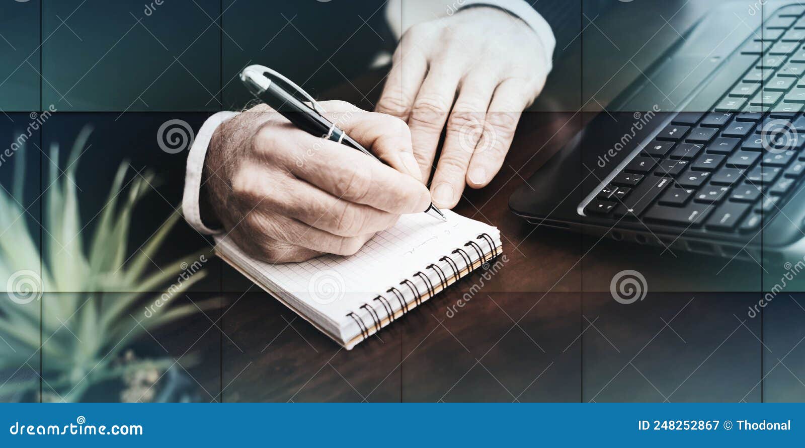 Hands Taking Notes on Notebook, Geometric Pattern Stock Image - Image ...