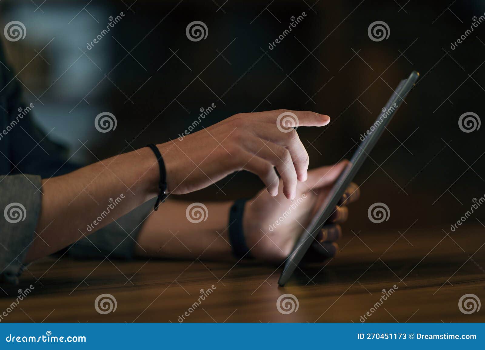 Male Hands Touching Digital Pad Pc Screen, Using Gadget at Night Stock ...