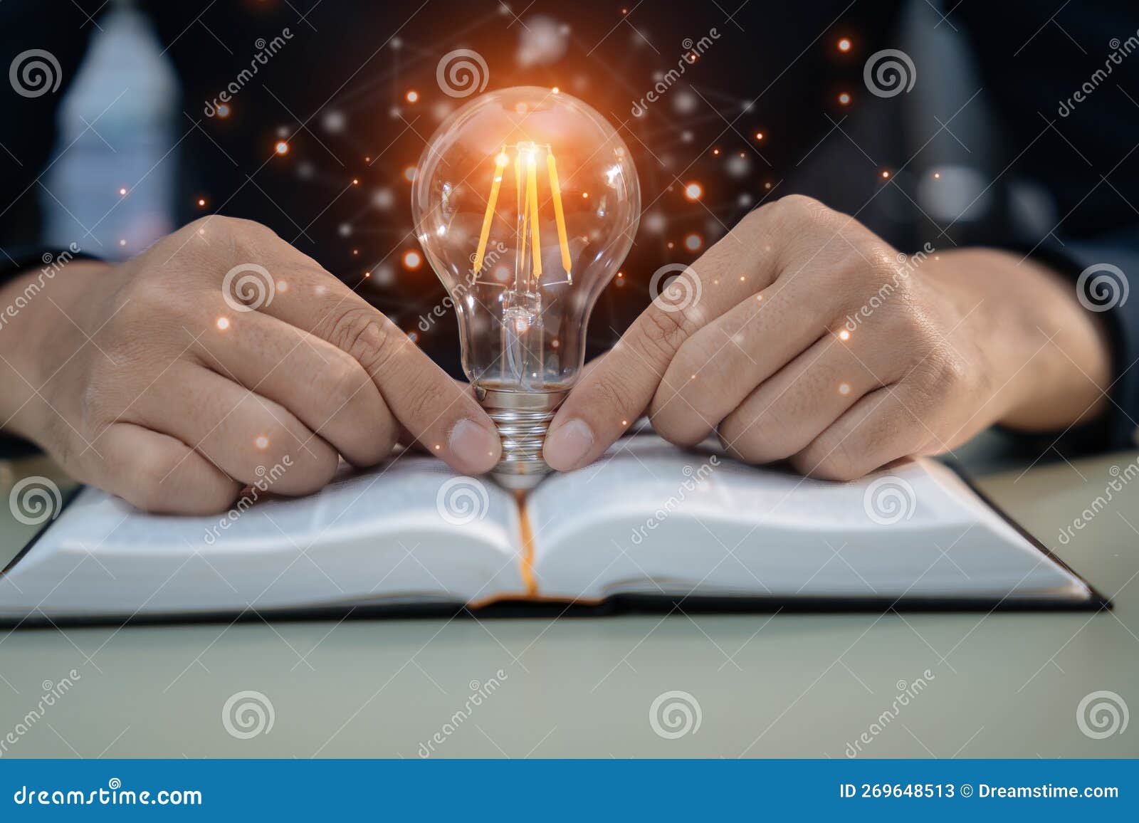 Male Hands Touching To Light Bulb Which Have Mechanical Gear Inside on ...