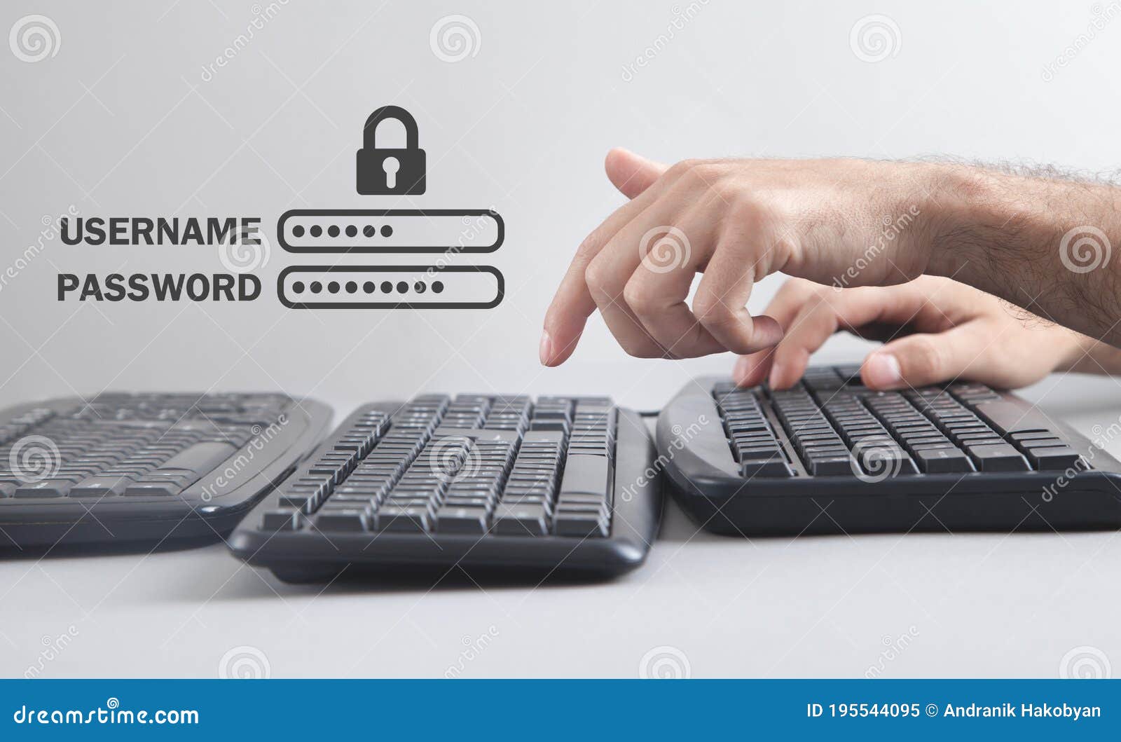 Male Hands Typing on Computer Keyboard. Username and Password with ...