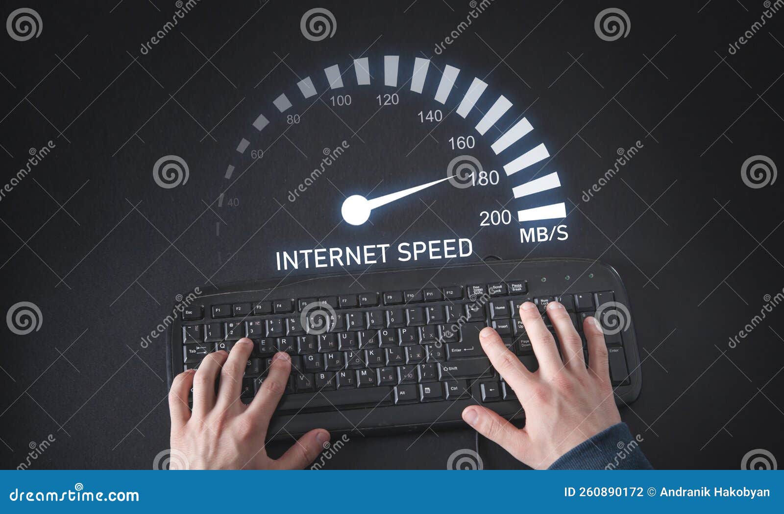 Male Hands Typing in Keyboard. Speedometer Stock Photo - Image of fast ...