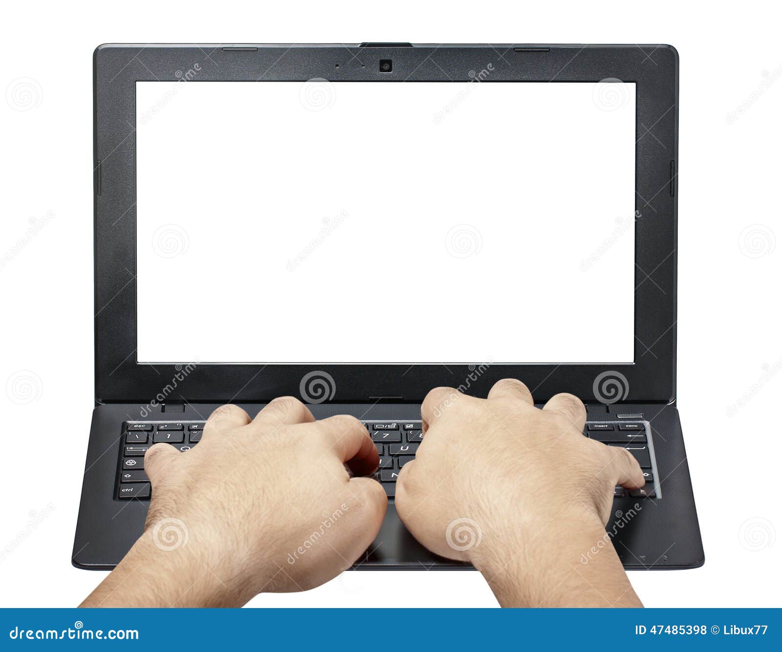 Male Hands Typing Laptop Keyboard Front View Isolated Stock Photo ...