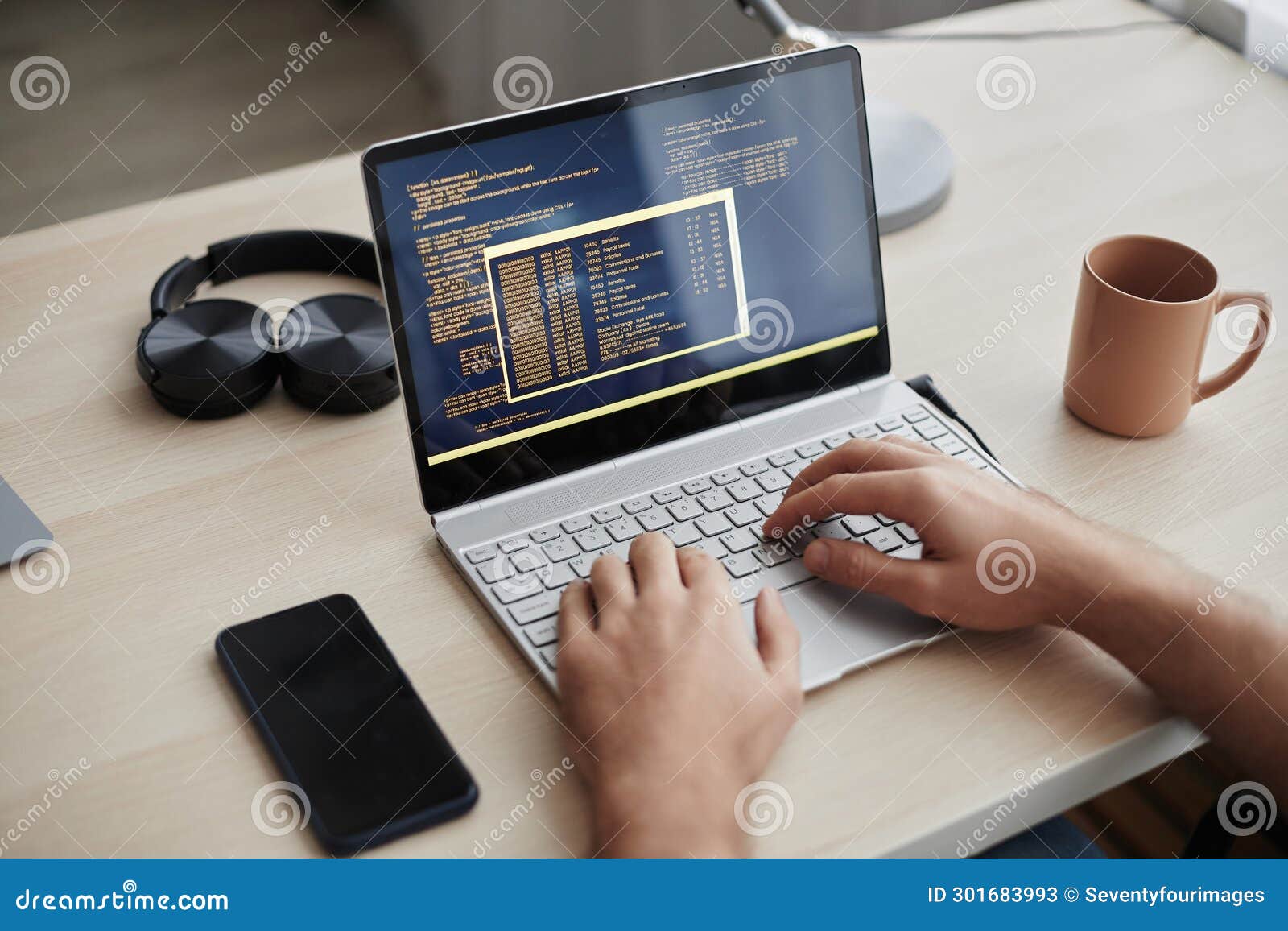 Male Hands Typing at Laptop Keyboard and Writing Code Stock Image ...