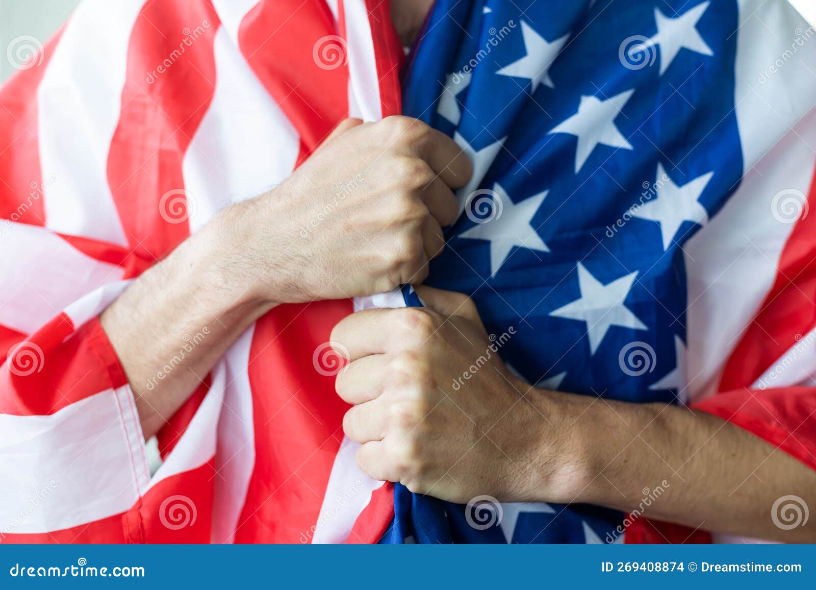 Male hands on usa flag stock photo. Image of hand, freedom - 269408874