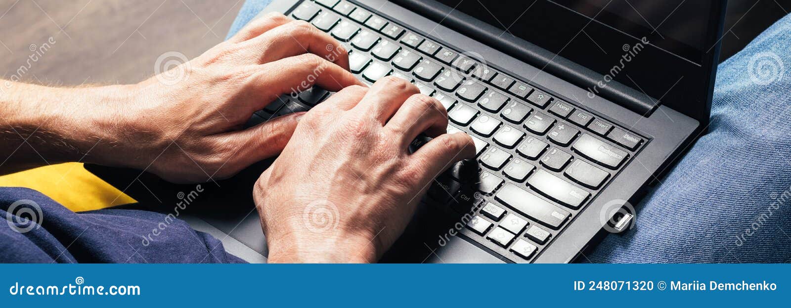 Male Hands Using Laptop Banner Stock Photo - Image of hand, digital ...
