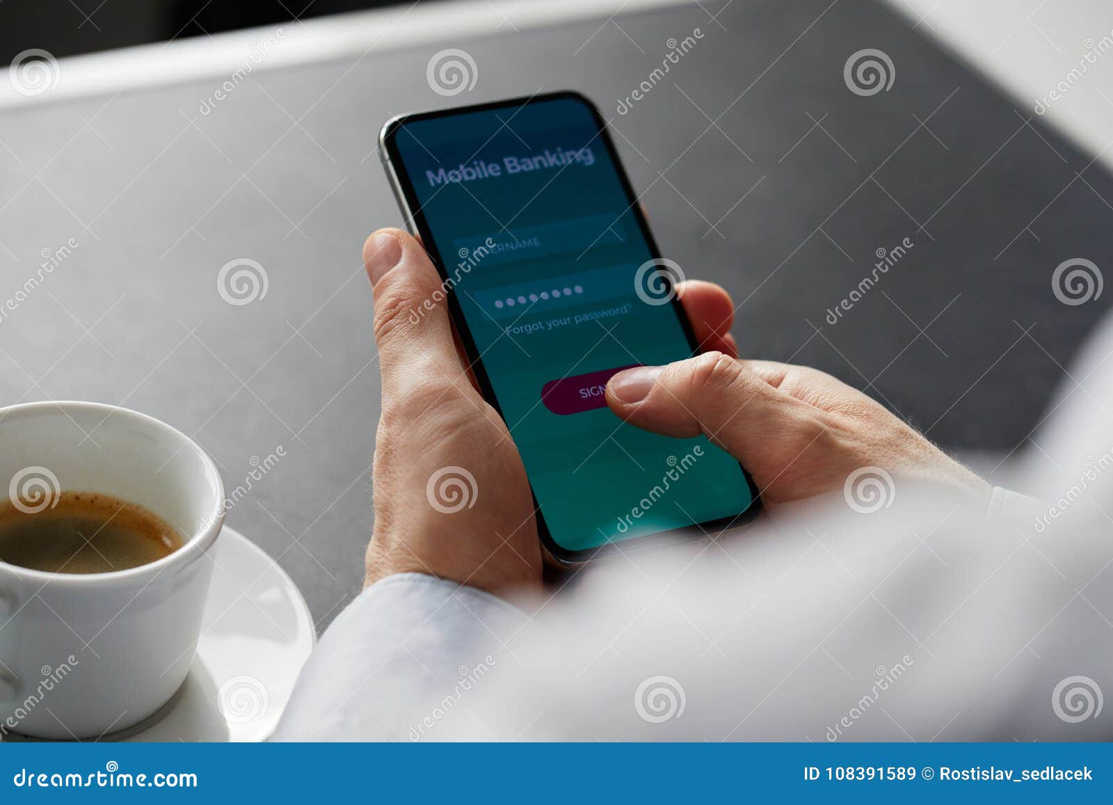 Male Hands Using Mobile Banking Stock Image - Image of holding ...