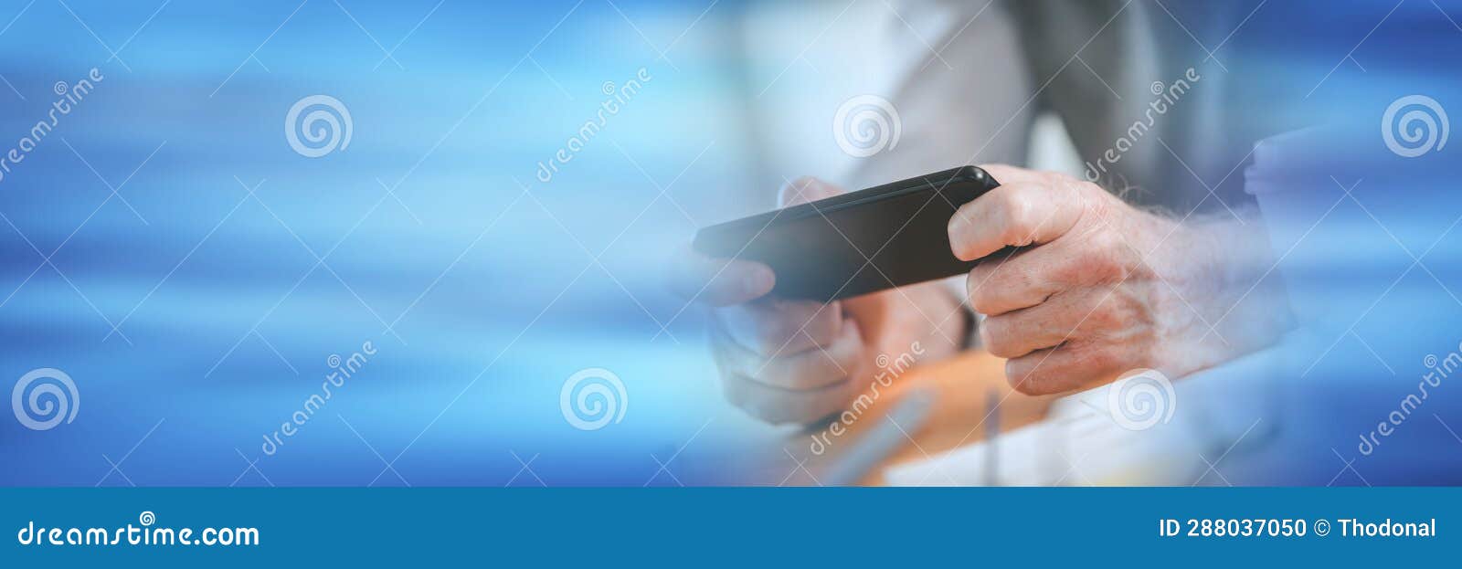 Hands Using Mobile Phone Panoramic Banner Stock Photo - Image of ...