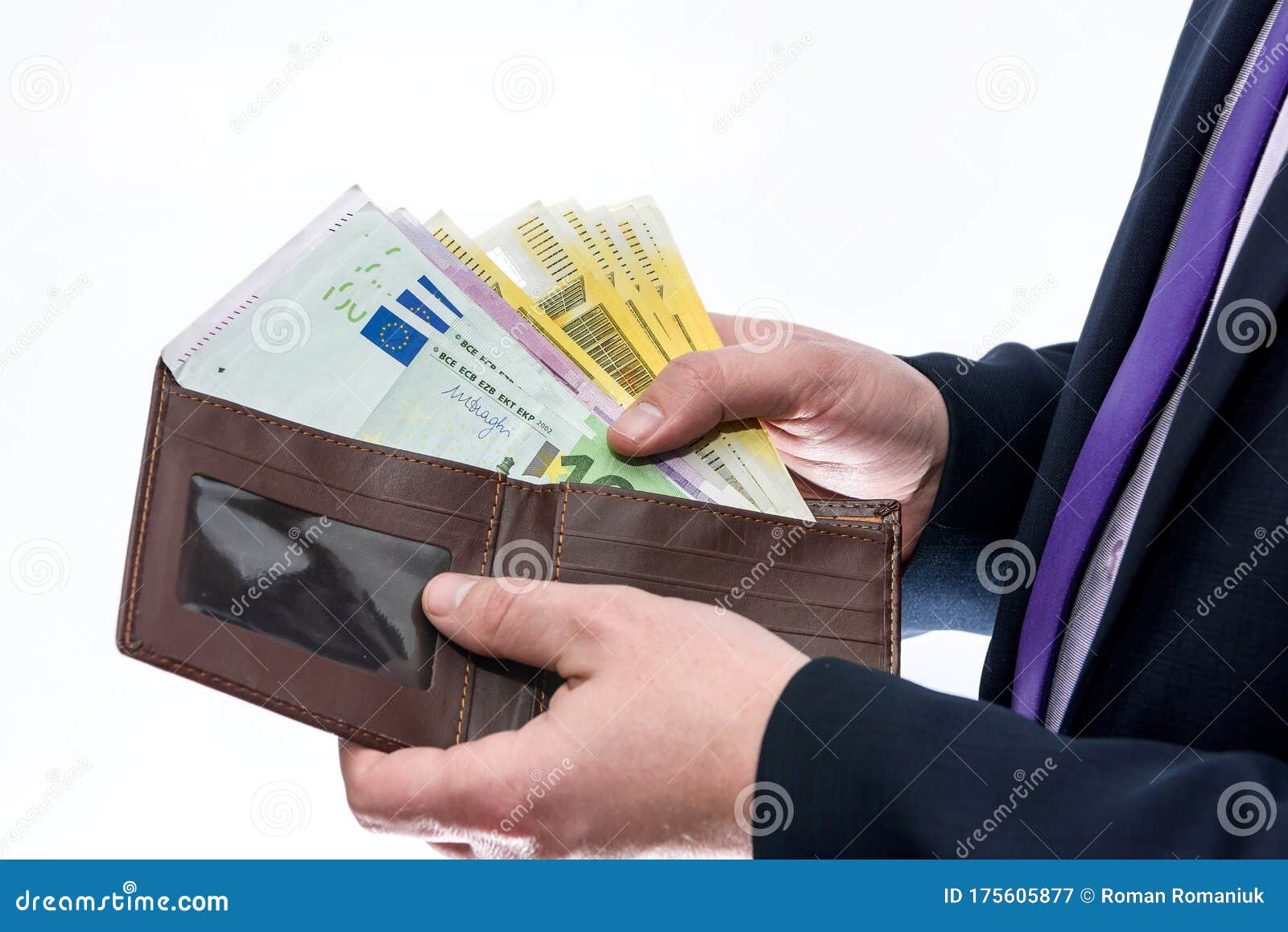 Male Hands with Wallet Isolated on White Stock Image - Image of brown ...