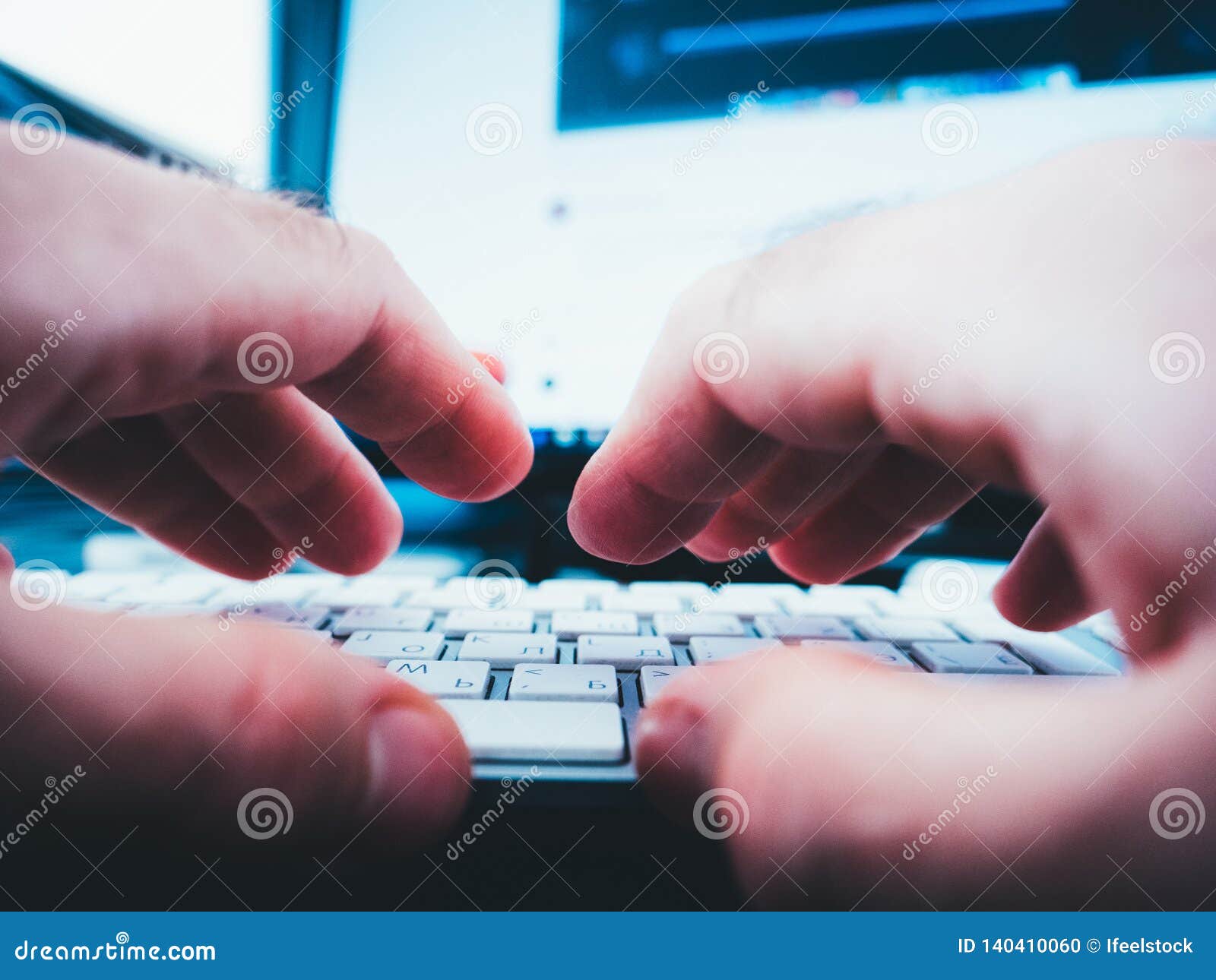 Male Hands Working on Computer Keyboard Writing Playing Stock Photo ...
