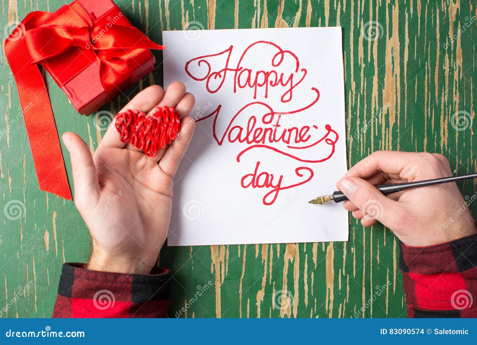 Male Hands Writing a Valentines Day Card Stock Photo - Image of flex ...