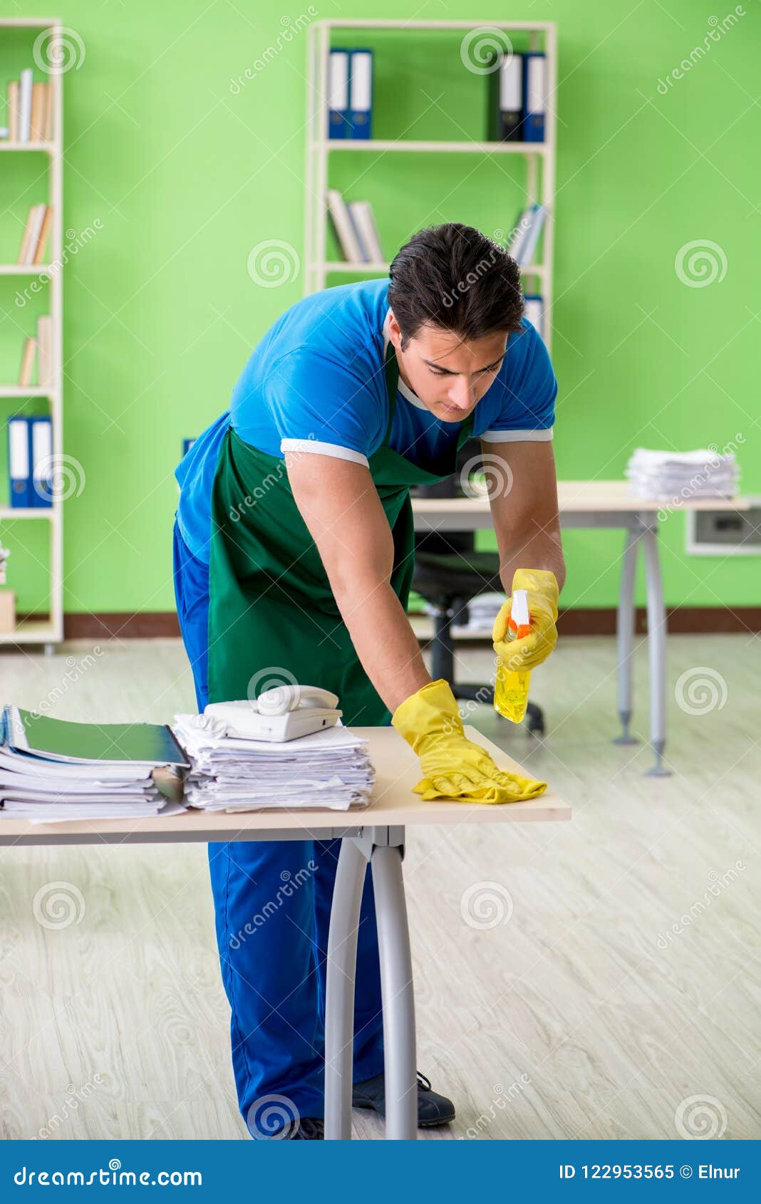 The Male Handsome Professional Cleaner Working in the Office Stock ...