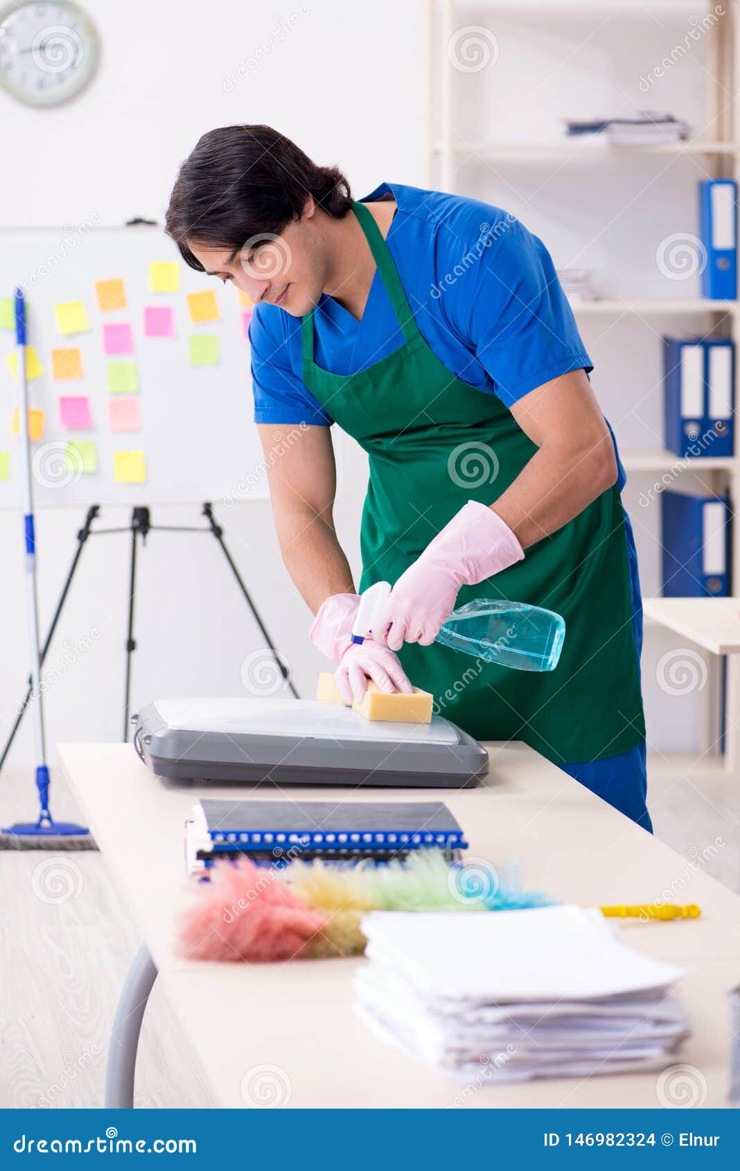 The Male Handsome Professional Cleaner Working in the Office Stock ...