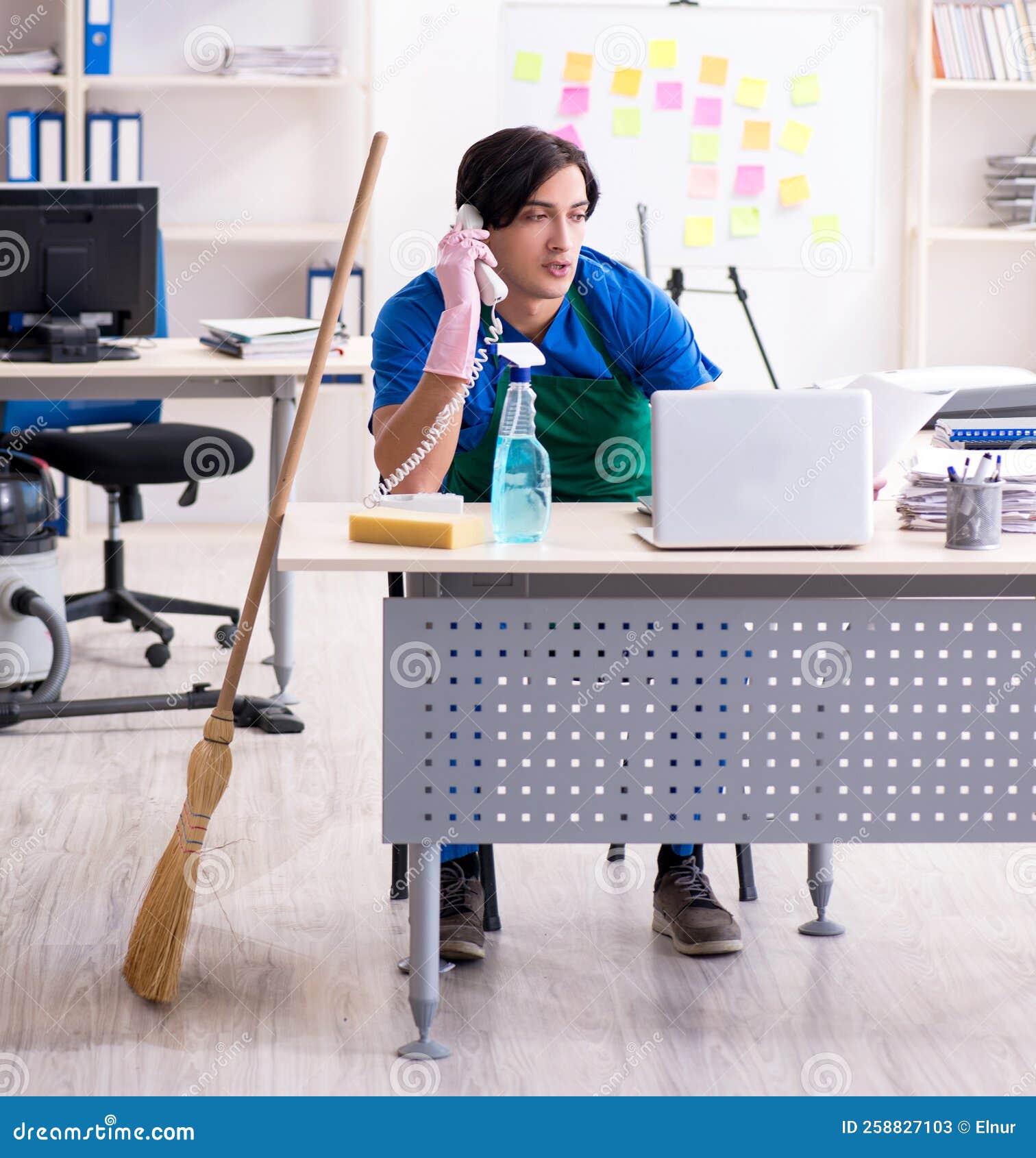 Male Handsome Professional Cleaner Working in the Office Stock Image ...