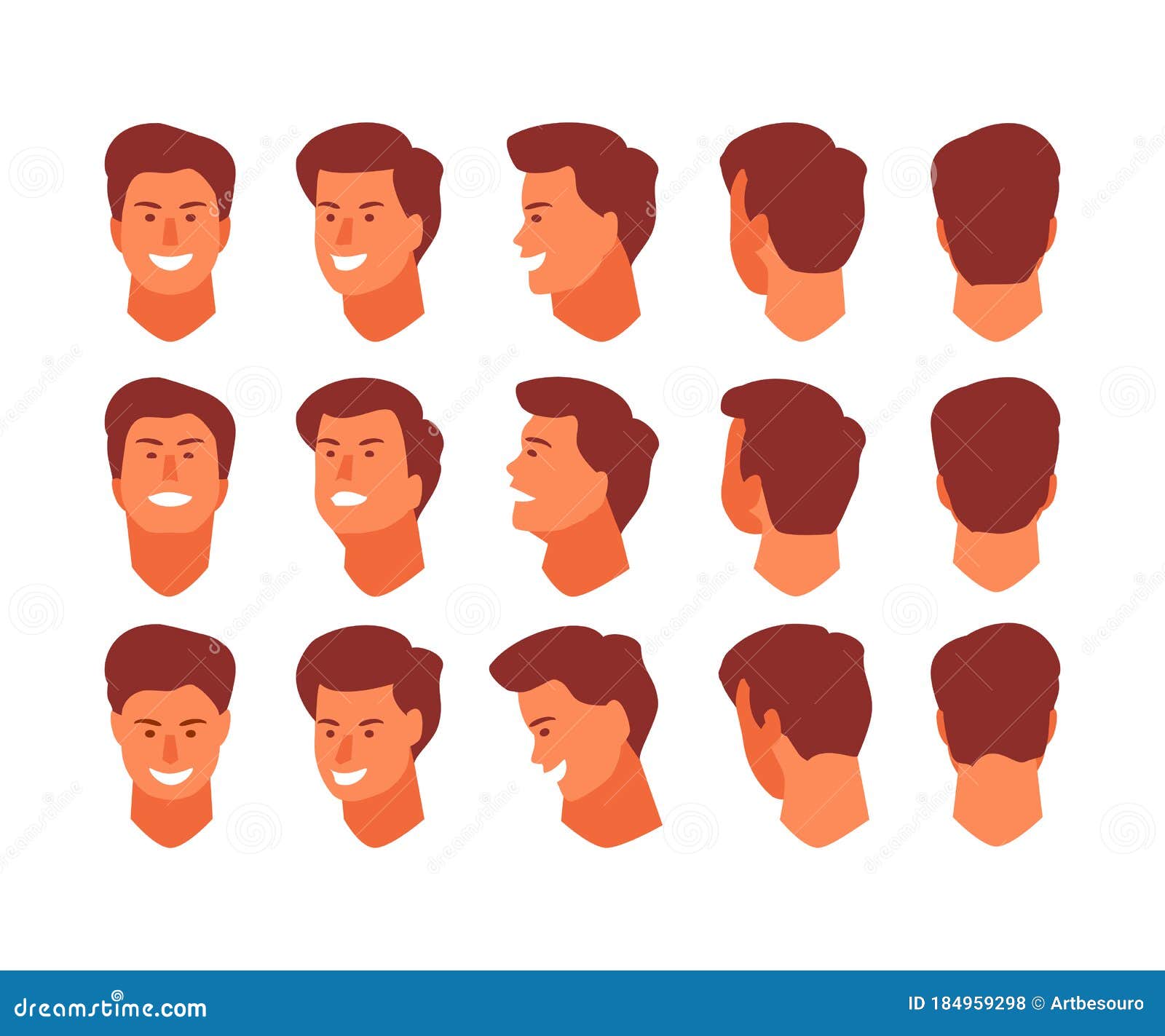 Male Head from Different Angles Stock Vector - Illustration of back ...