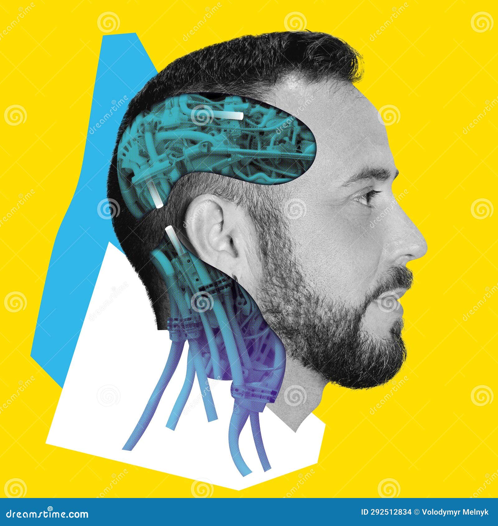 Male Head with Electronic Device Inside. Development of Robotic Support ...
