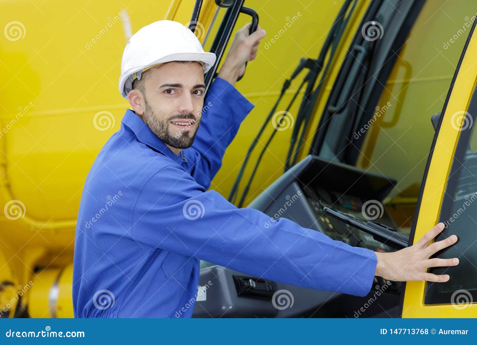 Male Heavy Equipment Operator Smiling before Going on Board Stock Photo ...