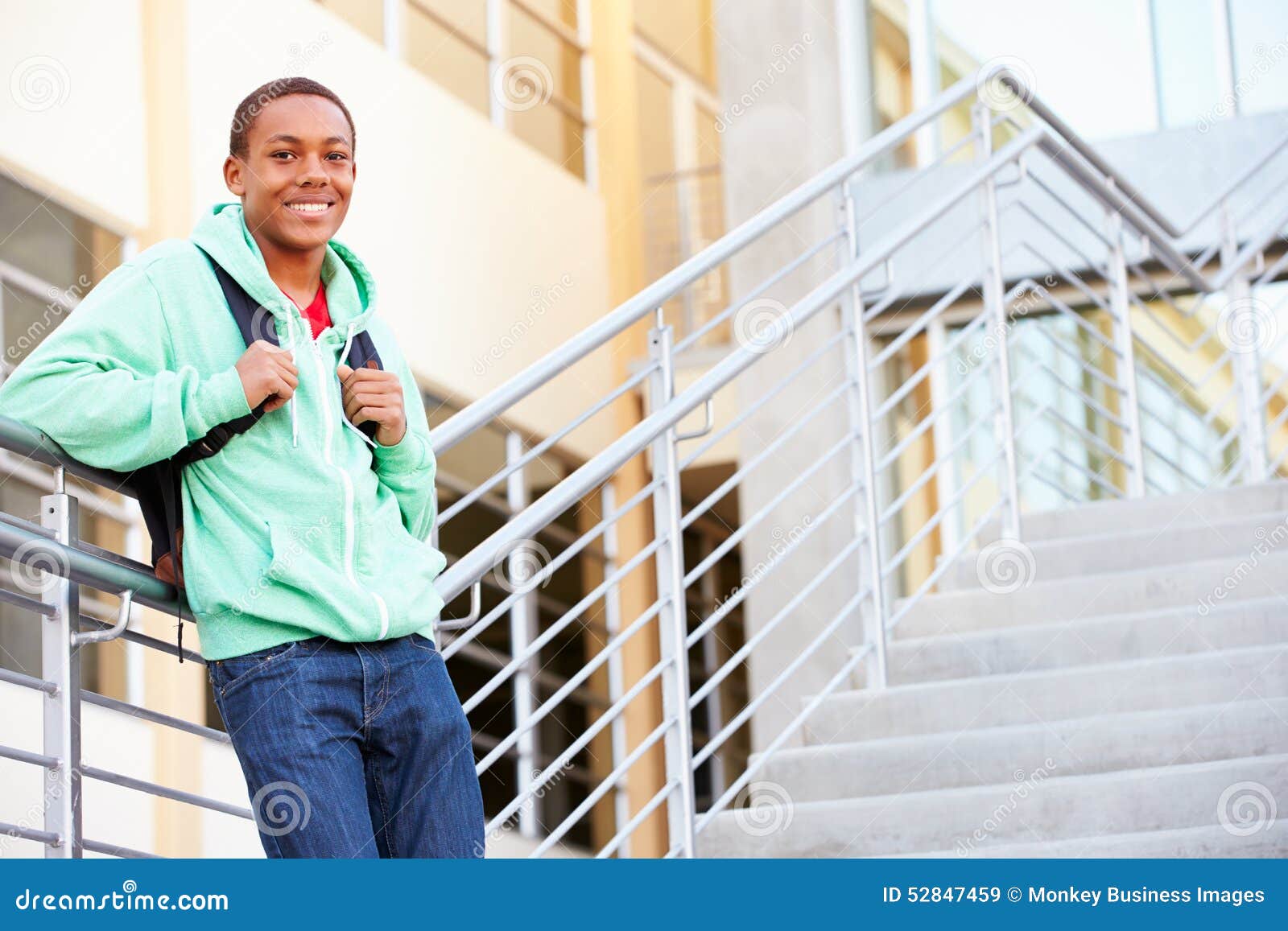 Male High School Student Standing Outside Building Stock Image - Image ...