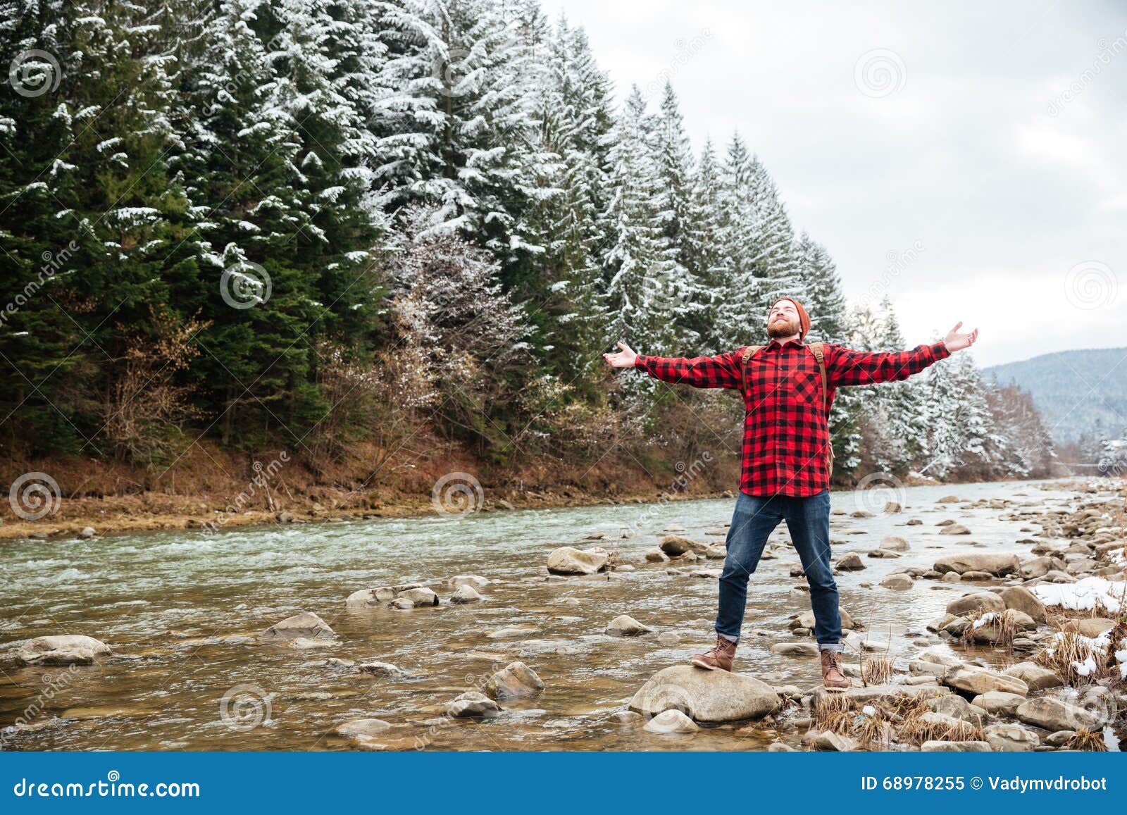Male Hiker Having Fun on the River Stock Image - Image of scout ...