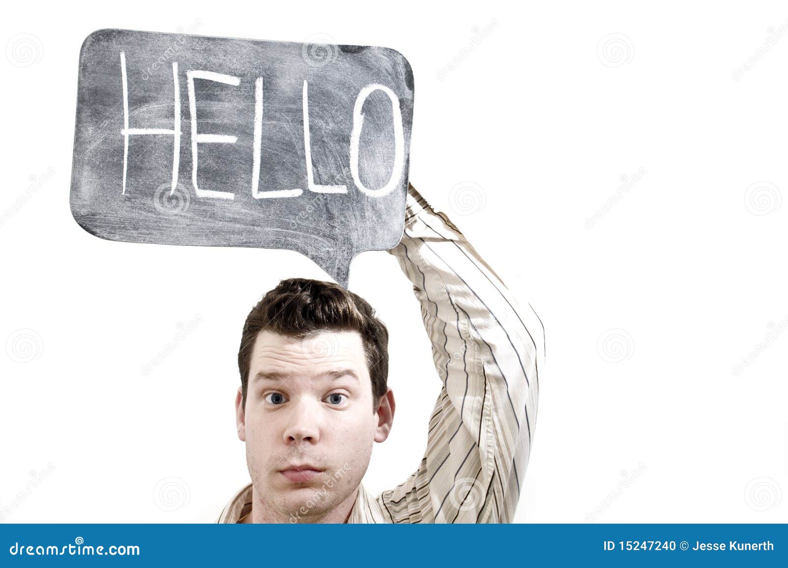 Male Holding Hello Sign stock photo. Image of isolated - 15247240