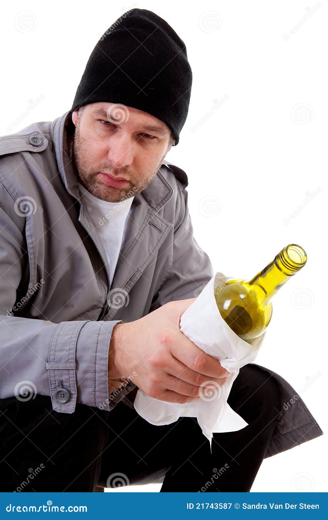 Male Homeless Tramp With Empty Bottle Stock Image - Image of problem ...
