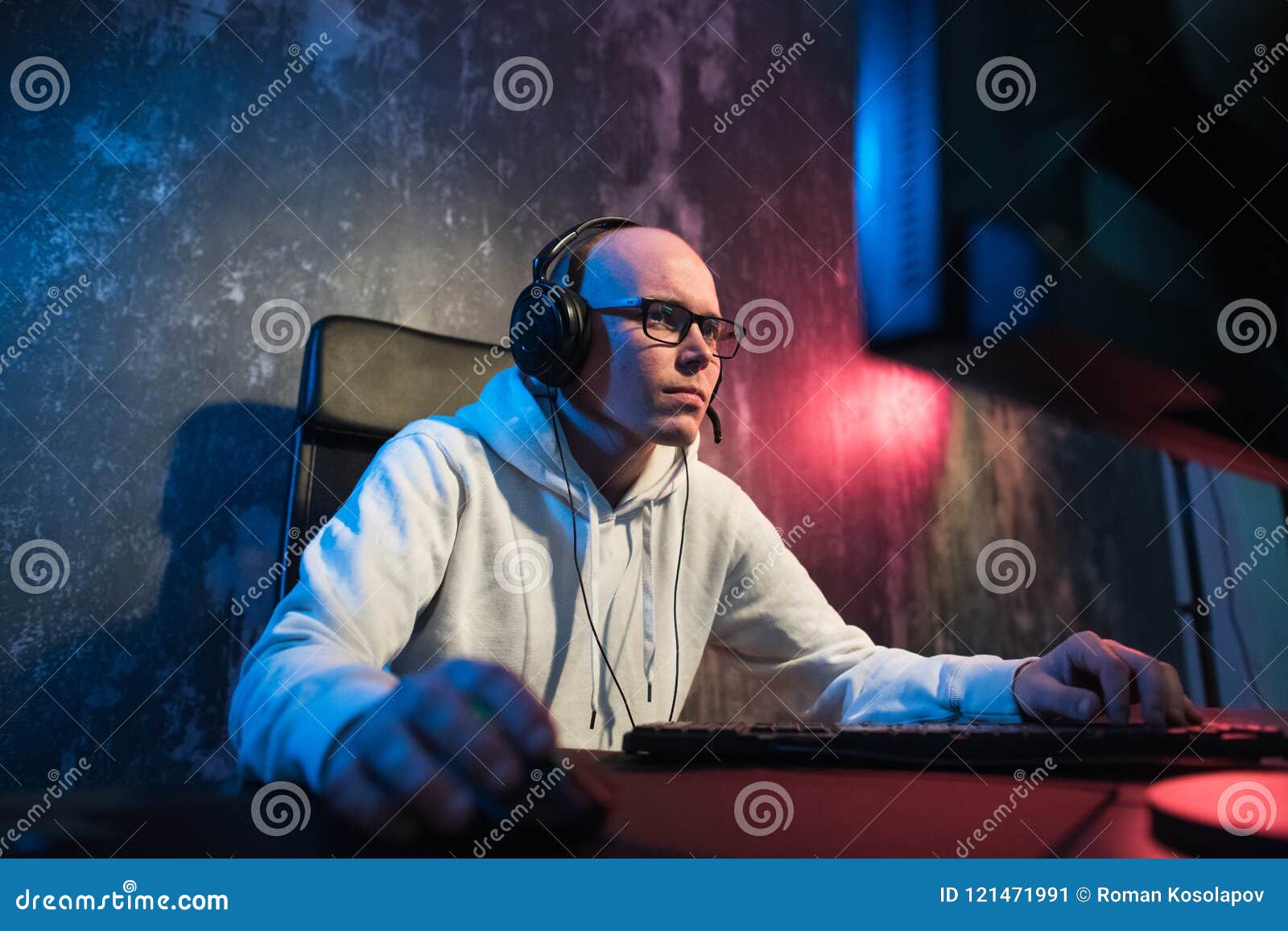 Male Hooded Gamer Playing Online Game on Pc Computer Stock Image ...