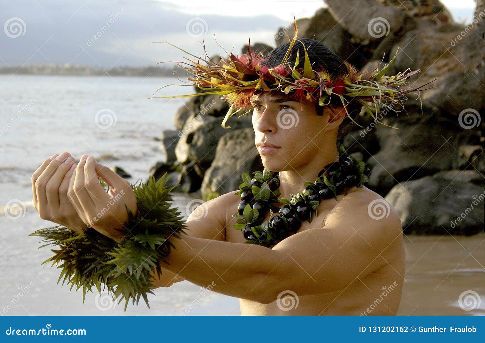 Male Hula Dancer`s Dramatic Expression. Stock Photo - Image of handsome ...