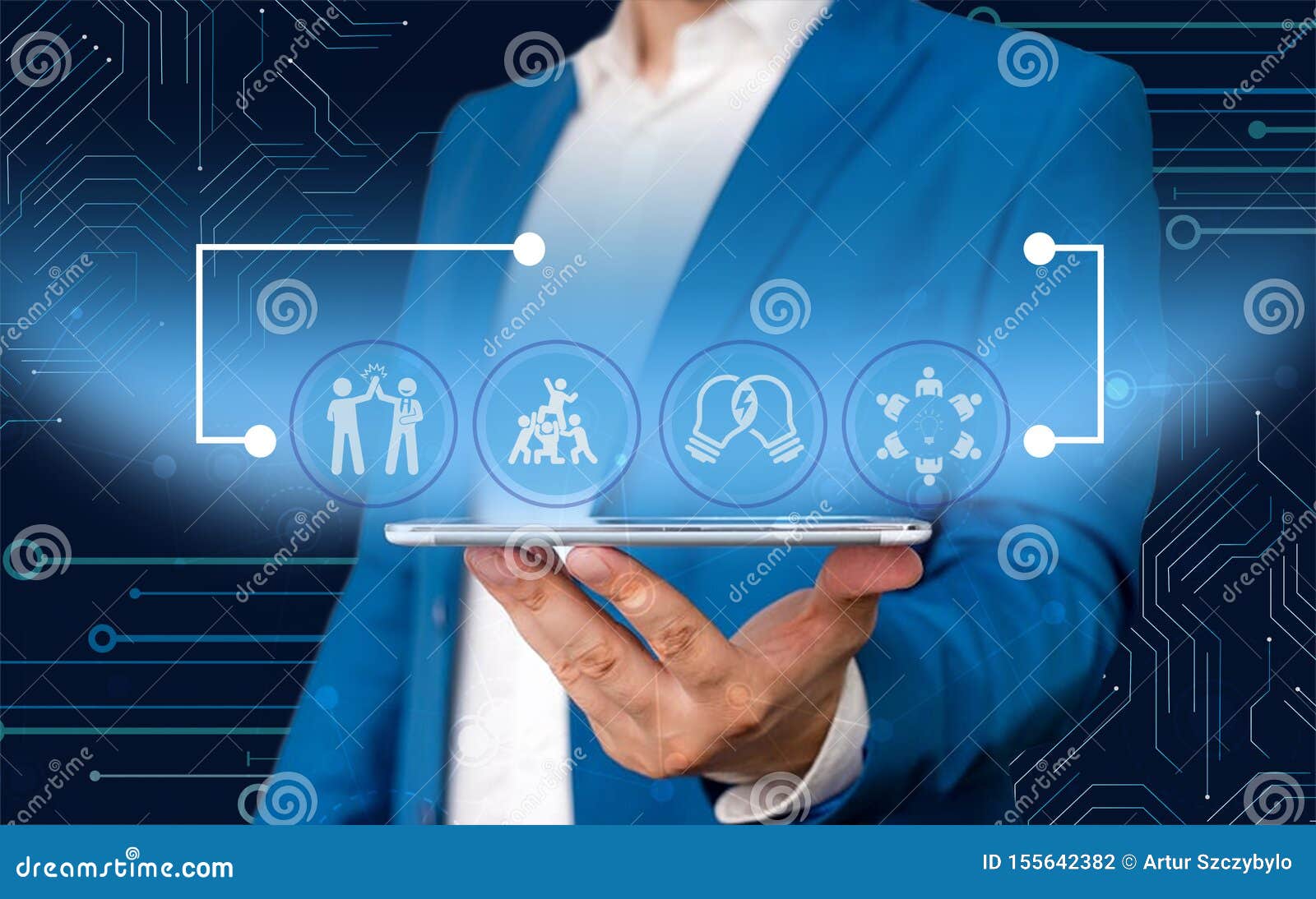 Male Human Presenting a Presentation Using the Latest Sophisticated ...