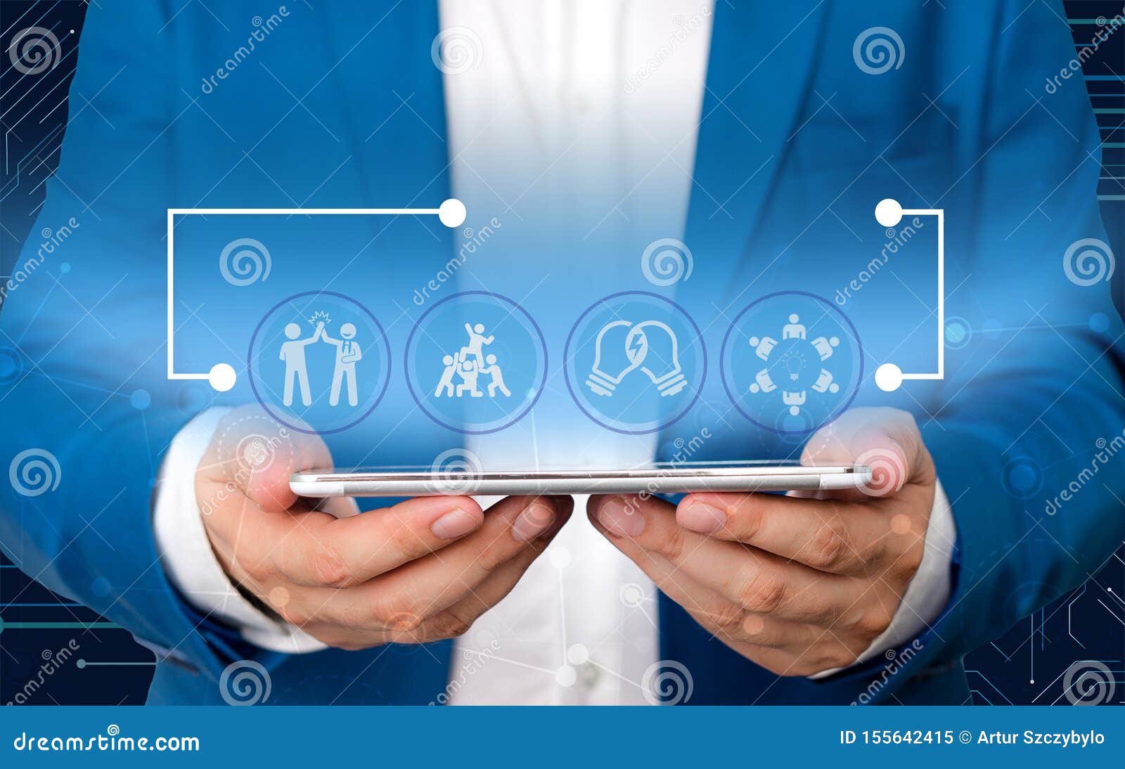 Male Human Presenting a Presentation Using the Latest Sophisticated ...