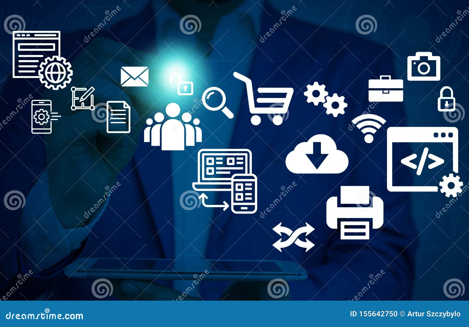 Male Human Presenting a Presentation Using the Latest Sophisticated ...