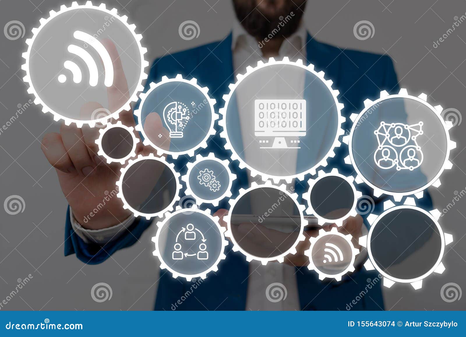 Male Human Presenting a Presentation Using the Latest Sophisticated ...